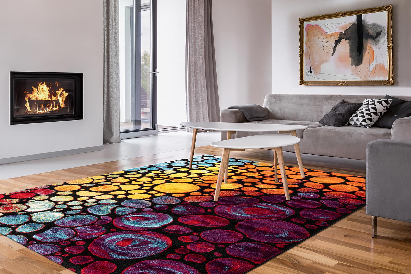 Tapis de salon contemporain multicolore Amande