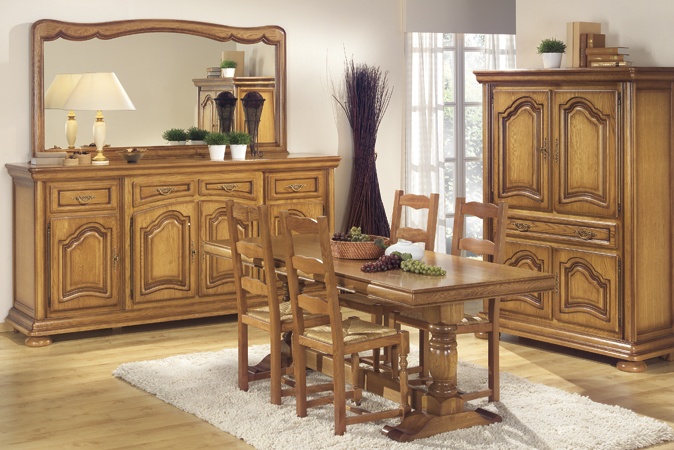 Table de salle à manger rustique chêne clair Hernani