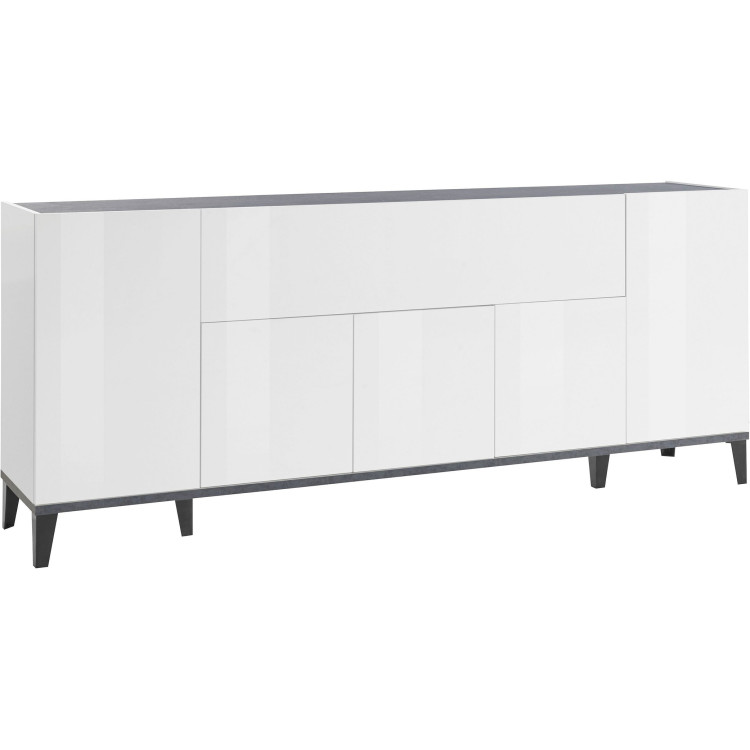 Buffet/bahut 200 cm moderne blanc laqué brillant/ardoise Shine