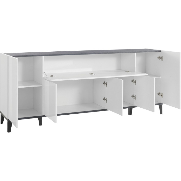 Buffet/bahut 200 cm moderne blanc laqué brillant/ardoise Shine