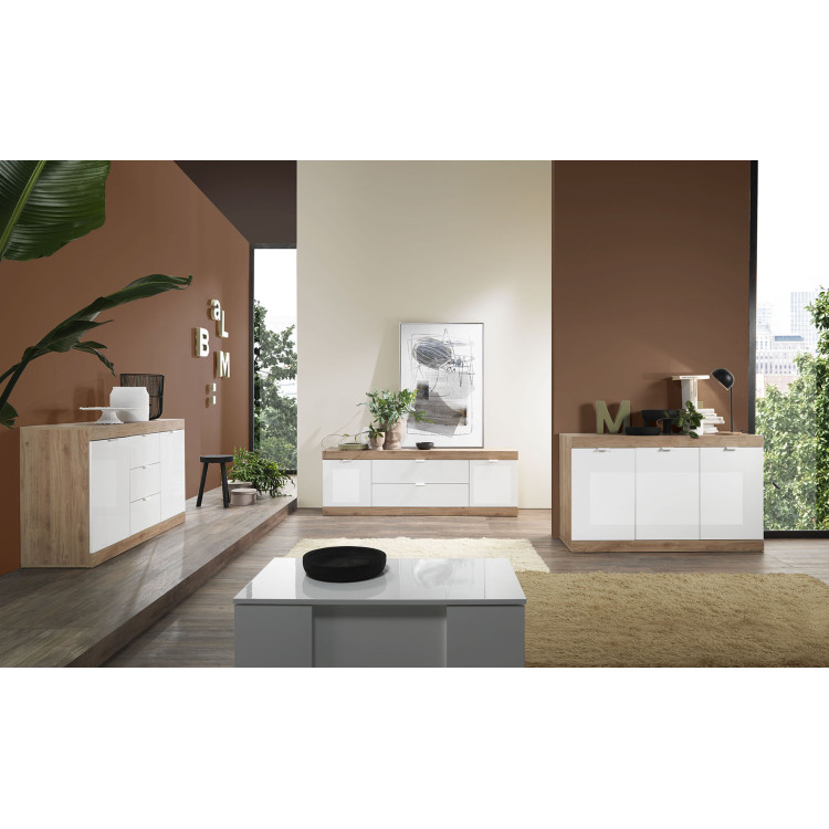 Buffet/bahut contemporain 135 cm chêne/blanc laqué Virginia