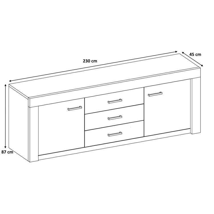 Buffet/bahut contemporain 230 cm chêne clair Lenny