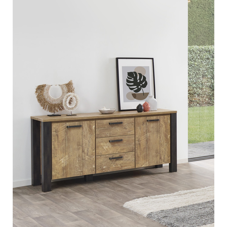 Buffet/bahut style industriel 167 cm marron teck Ophelia