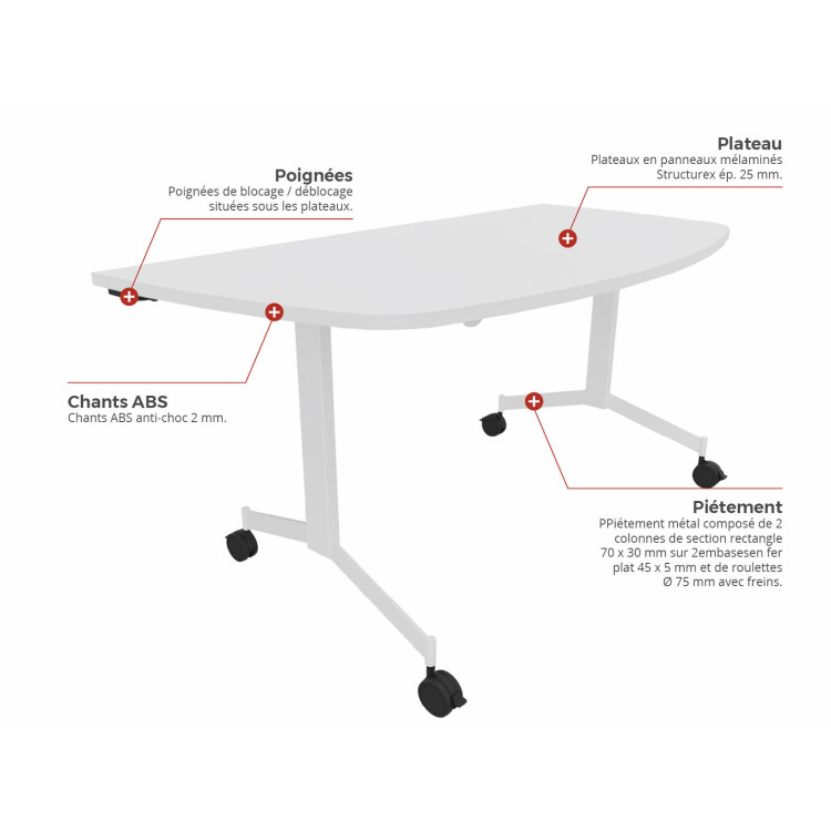 Table d'extension demi-lune mobile abattante Fenix