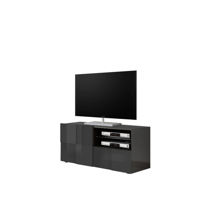 Meuble TV moderne 121 cm laqué gris brillant Milenor