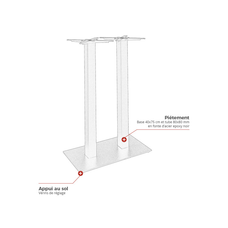 Pied de table de bar terrasse 75x40 en métal noir Pablo