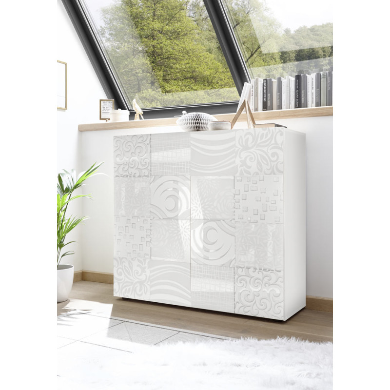 Buffet/bahut moderne 2 portes/2 tiroirs laqué blanc brillant Orlane ...