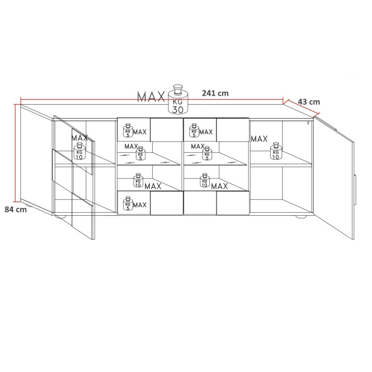 Buffet/bahut moderne 2 portes/4 tiroirs gris béton Milenor
