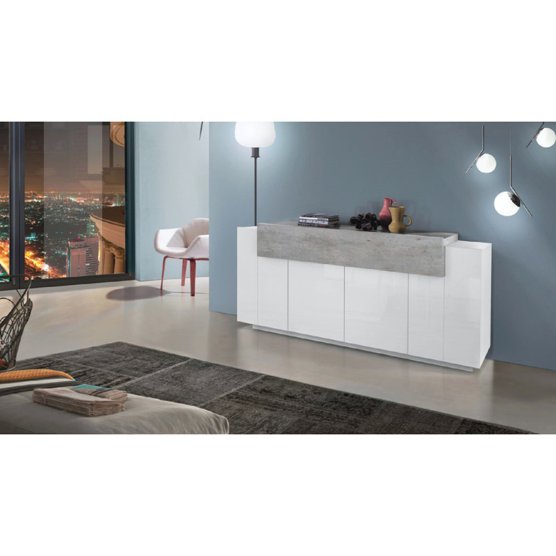 Buffet/bahut moderne 160 cm blanc laqué/béton Corso