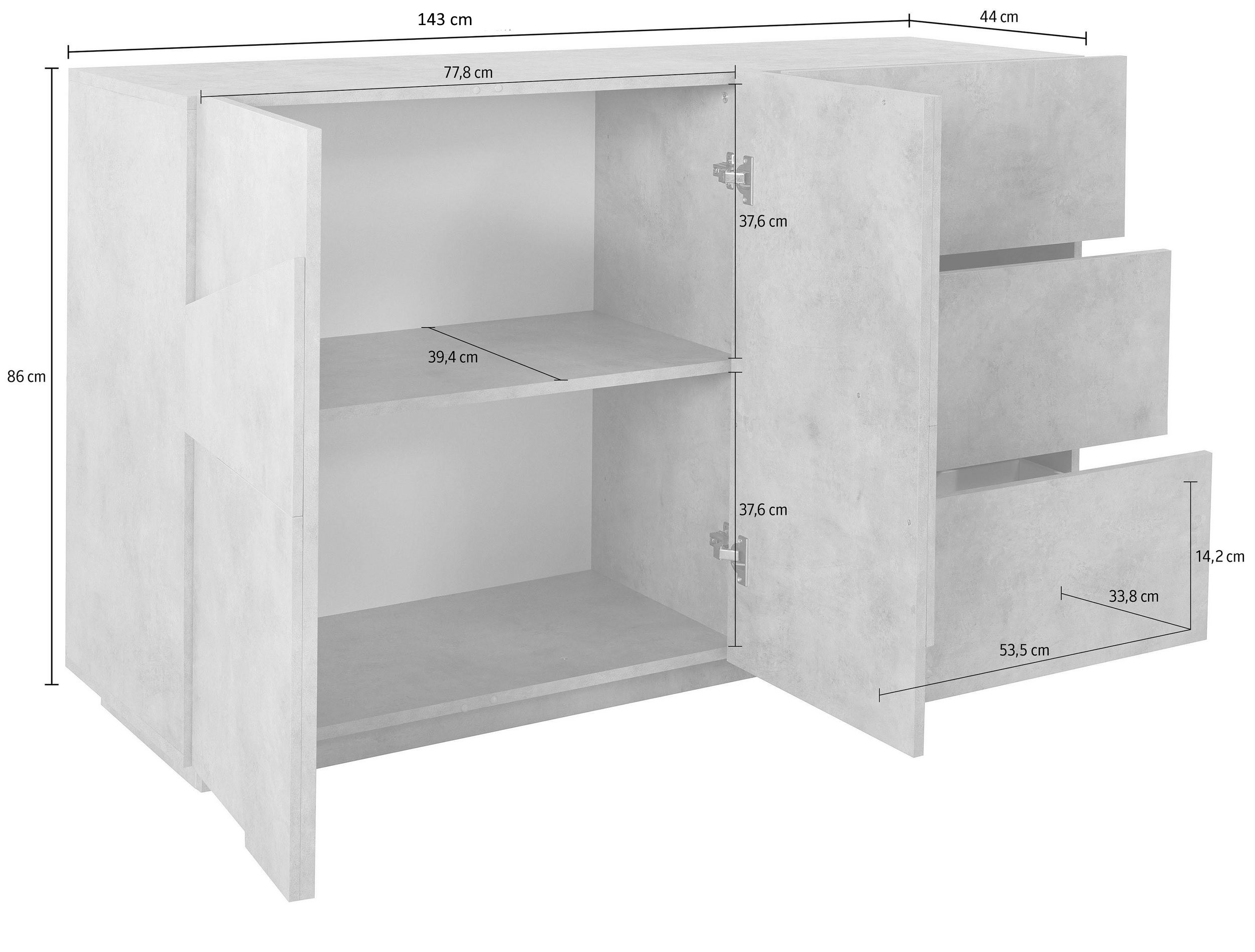 Buffet/bahut moderne 143 cm gris ardoise Pittsburgh