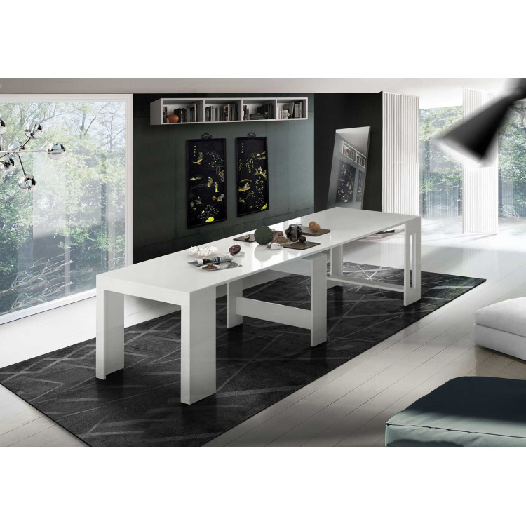 Table console extensible contemporaine blanc laqué Montoya