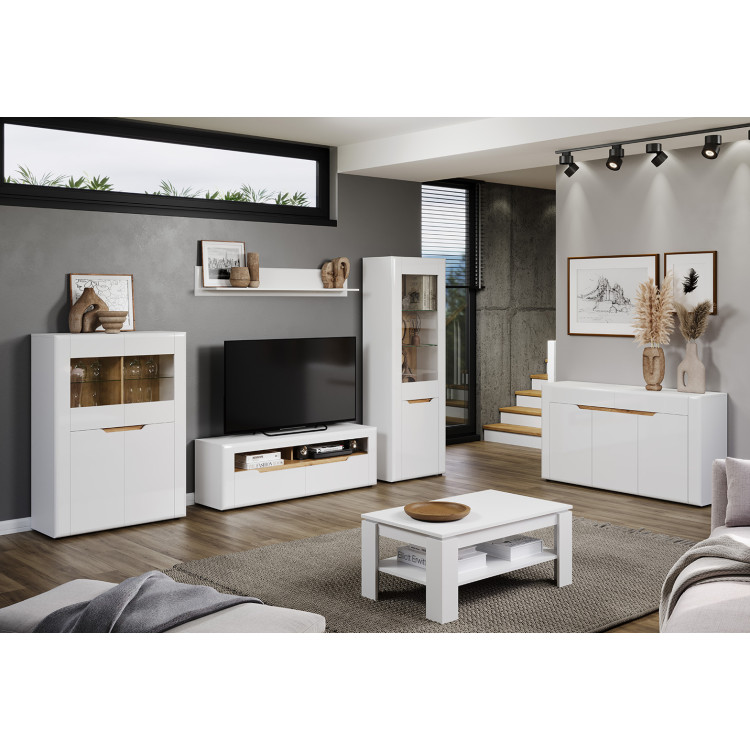 Buffet/bahut contemporain 150 cm blanc laqué brillant Marlie