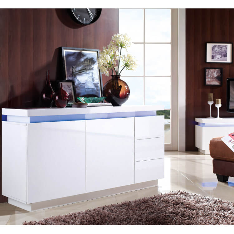 Buffet/bahut design 2 portes/3 tiroirs blanc laqué Quimper
