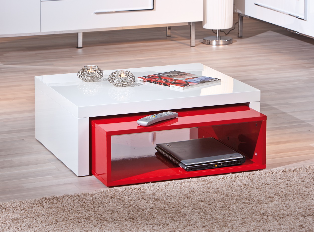 Table basse desgin en bois coloris blanc/rouge Nolane