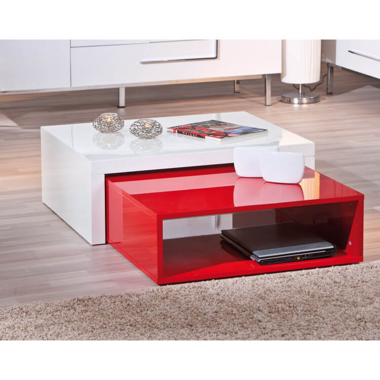 Table basse desgin en bois coloris blanc/rouge Nolane