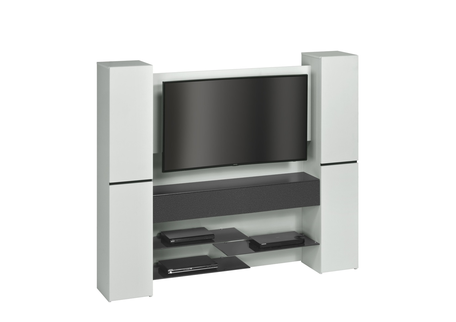 Banc TV design en bois coloris gris platine Rodolphe