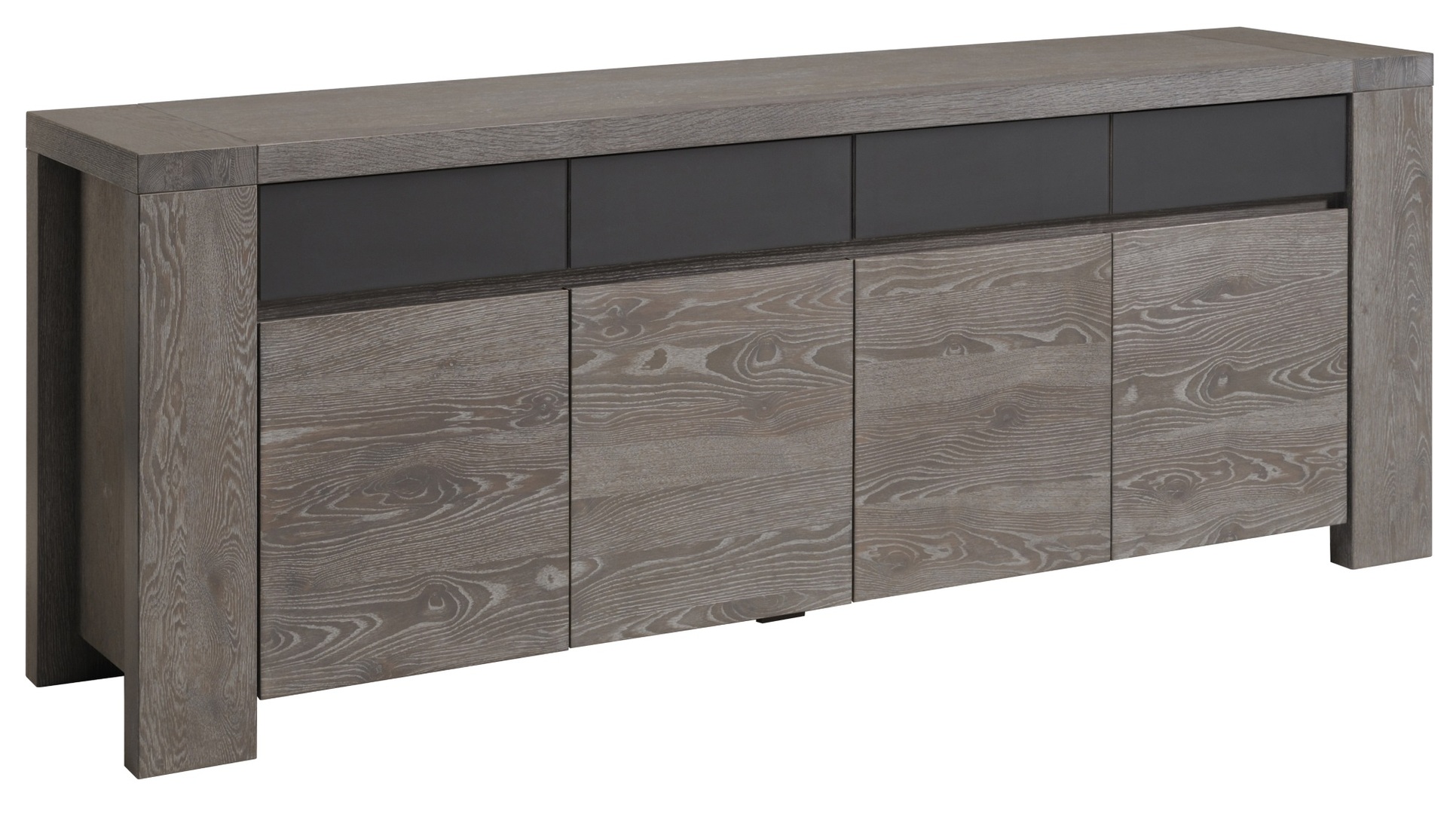 Buffet/bahut contemporain 4 portes/4 tiroirs chêne grisé /verre laqué ...