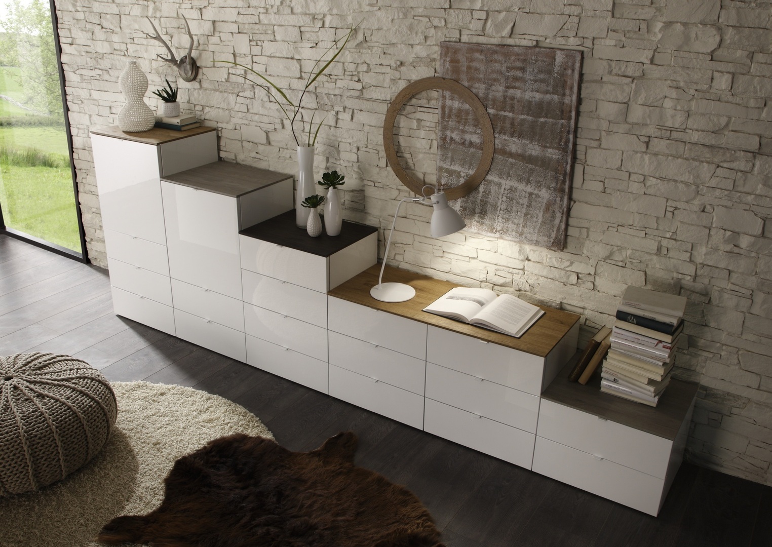 Meuble de rangement design 8 tiroirs blanc laqué Louisa