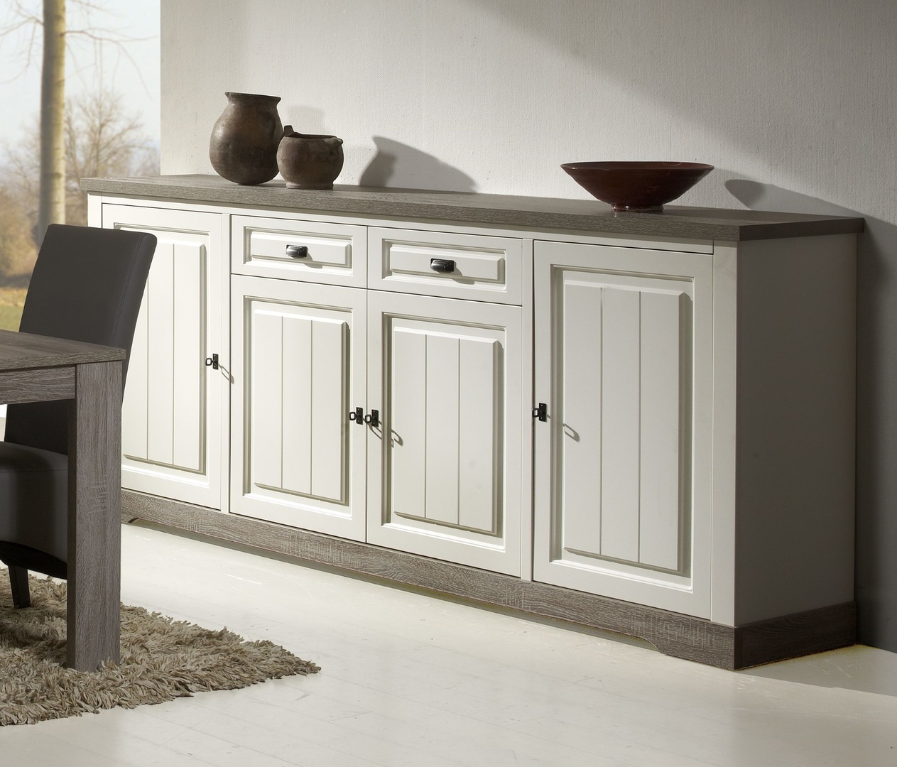Buffet/bahut contemporain 4 portes/2 tiroirs coloris truffe/blanc ...