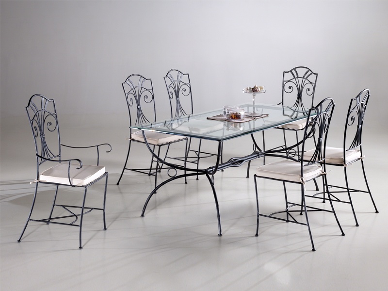 Table verre & fer forgé rectangulaire de salle à manger FLORENCE | Matelpro
