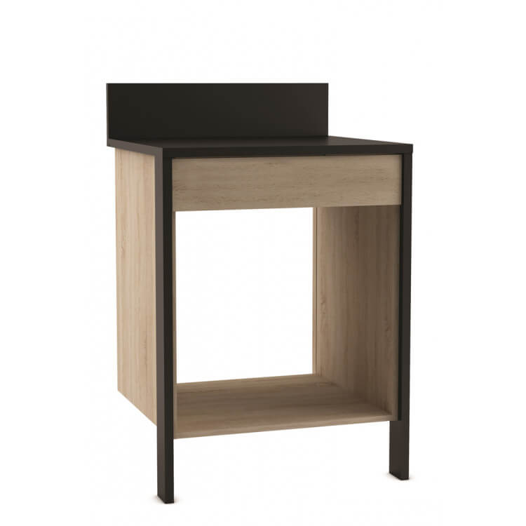 Meuble de four contemporain chêne brut/noir Kassel | Matelpro