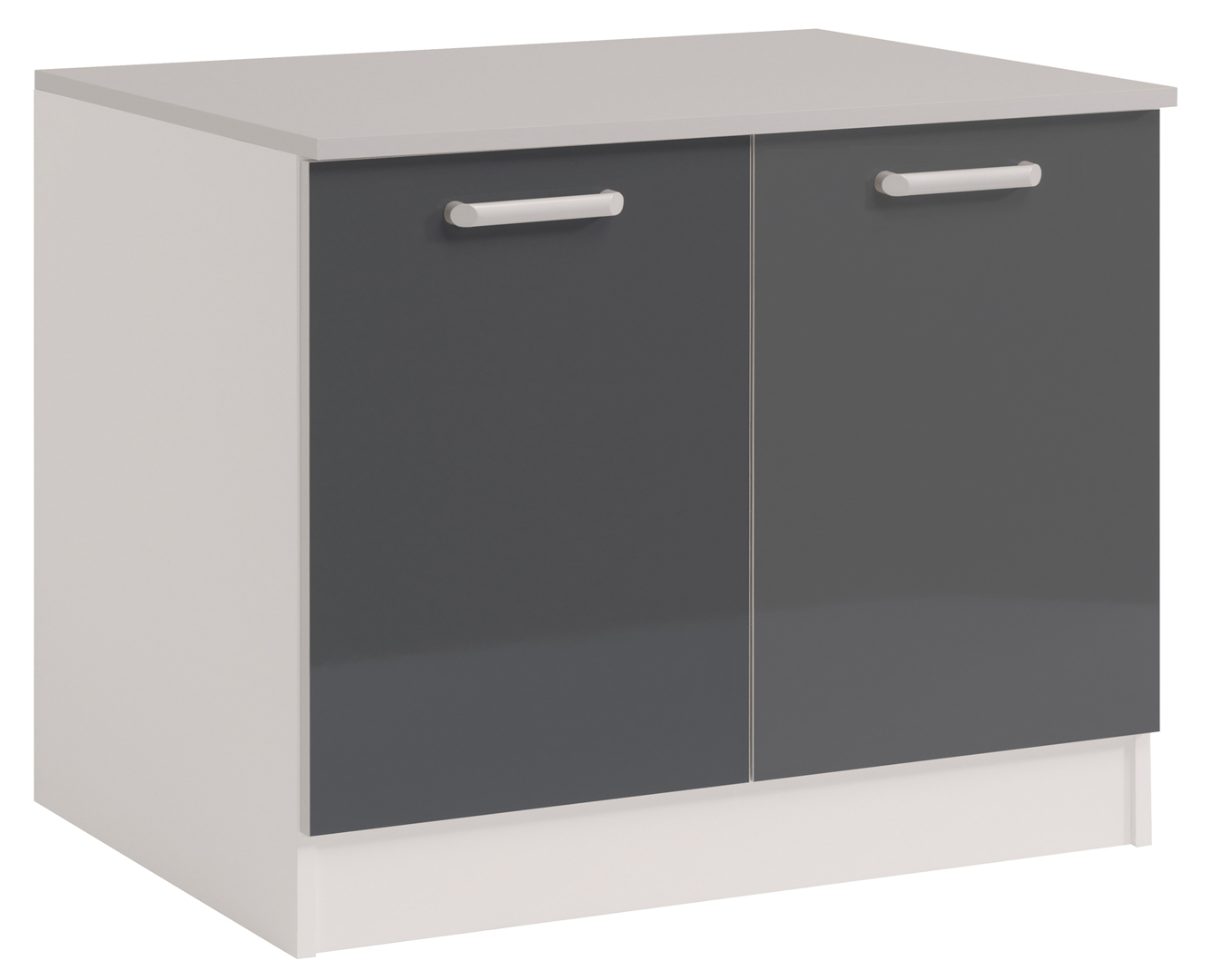 Meuble bas de cuisine contemporain 120 cm 2 portes blanc/gris brillant ...