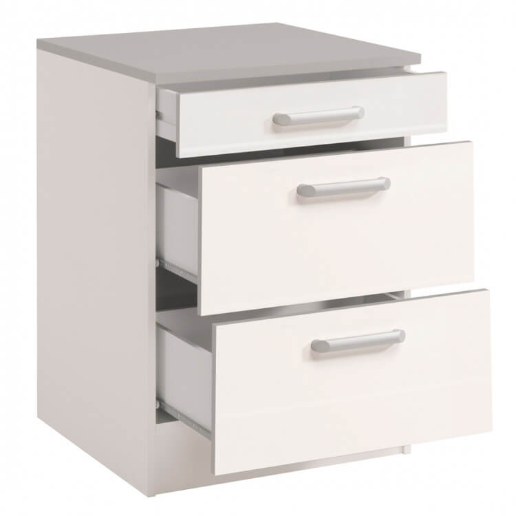 Meuble bas de cuisine contemporain 60 cm 3 tiroirs blanc brillant ...