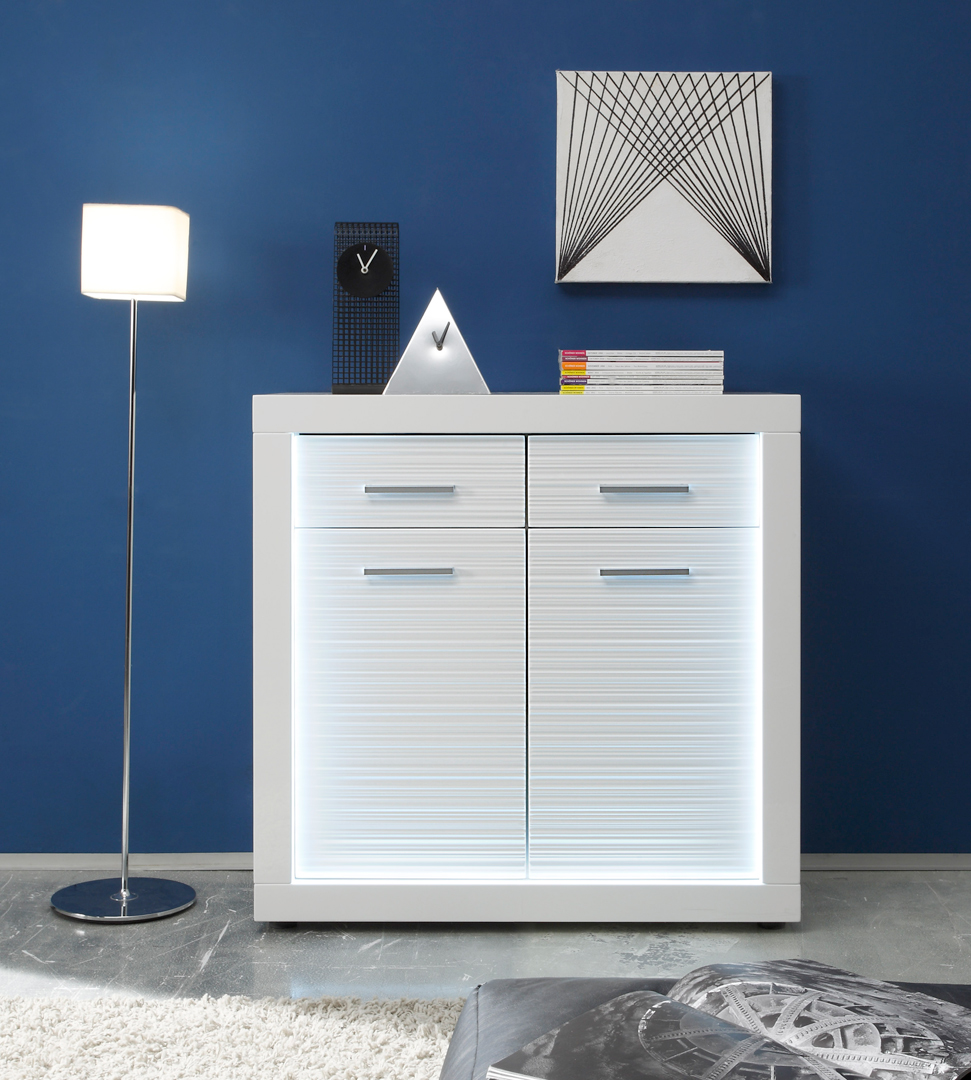 Meuble de rangement design 2 portes/2 tiroirs coloris blanc Sharie