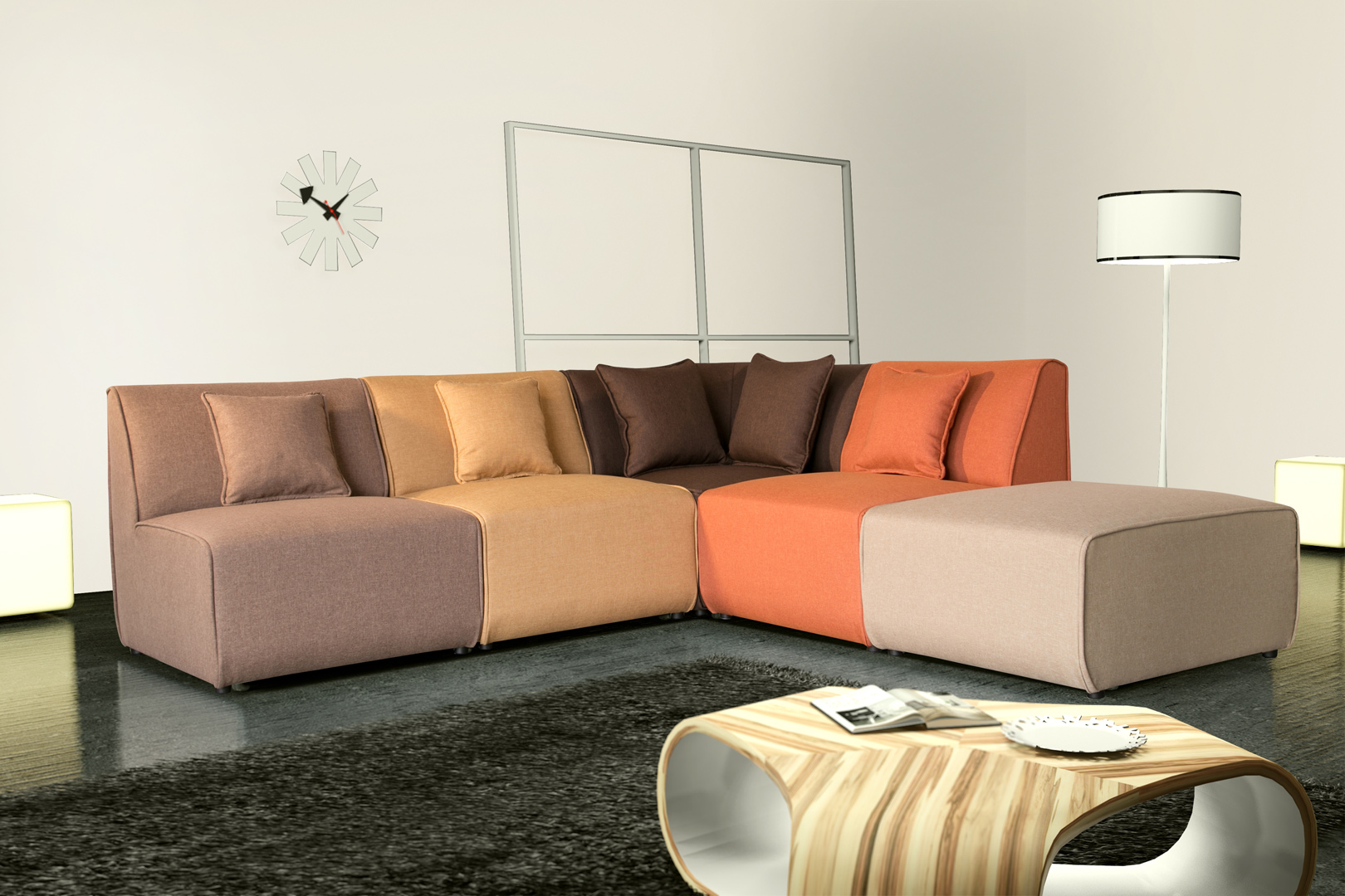 Canapé d'angle modulable contemporain en tissu multi-marron Oracio ...