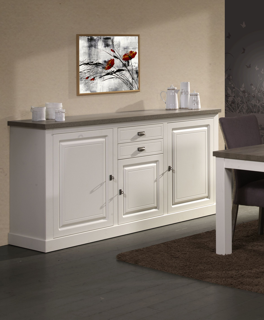 Buffet/bahut contemporain 3 portes/2 tiroirs truffe/porcelaine Ouragan