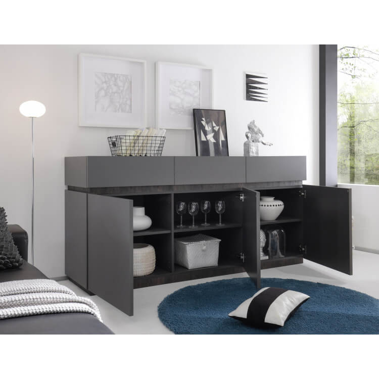 Buffet/bahut design 3 portes/3 tiroirs gris mat Donatien | Matelpro