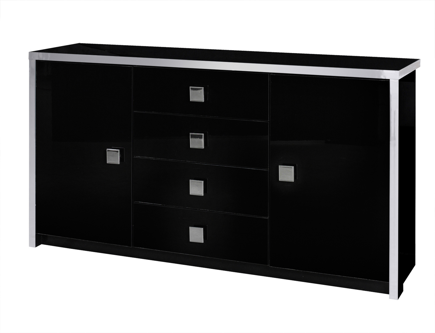 Buffet/bahut contemporain 2 portes/4 tiroirs coloris noir brillant Ipsylone
