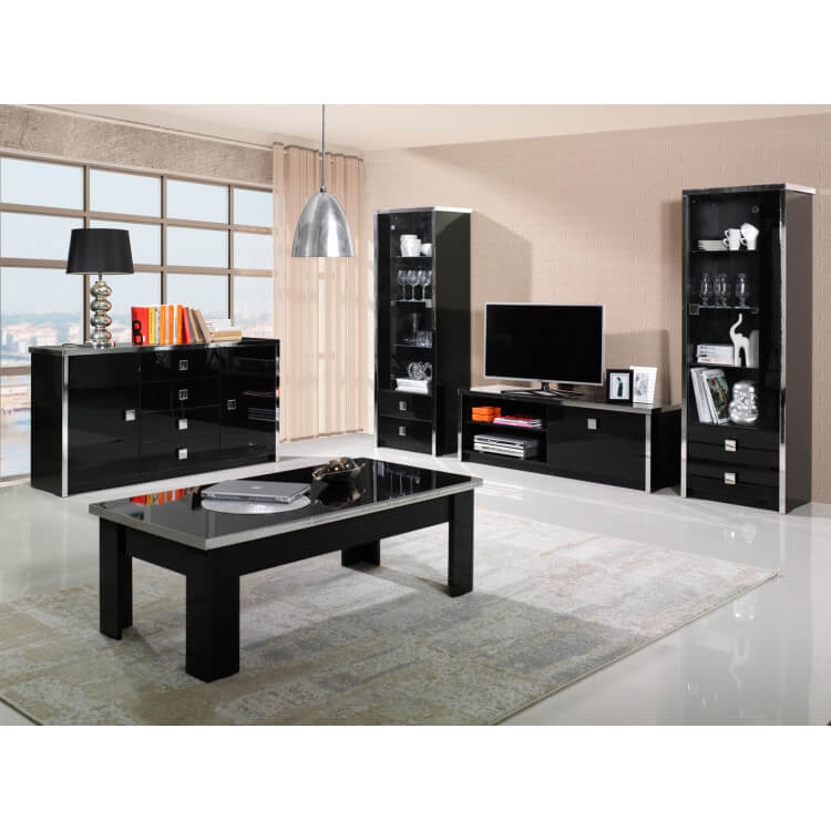 Meuble TV design coloris noir brillant Ipsylone