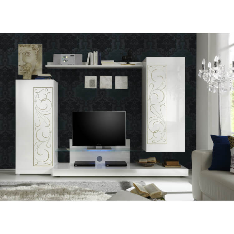 Composition TV murale design coloris blanc sérigraphié Nikaragua