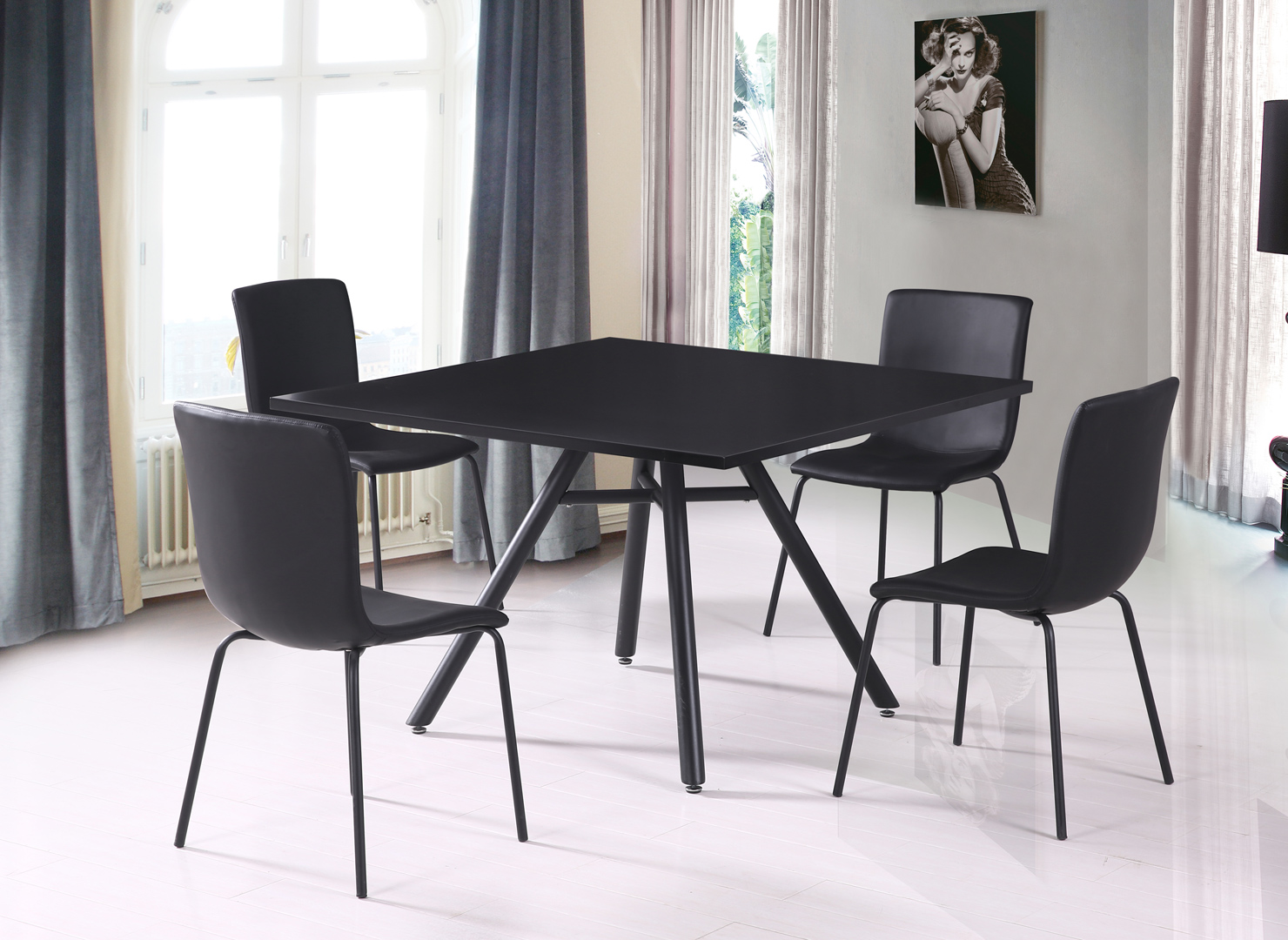 Ensemble table et 4 chaises design noir Wallace