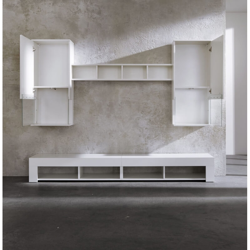 Composition TV murale design coloris blanc brillant Lamia