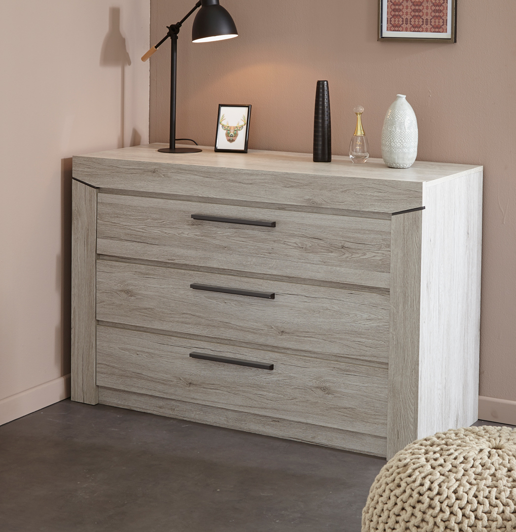 Commode adulte contemporaine 3 tiroirs chêne gris Julietta