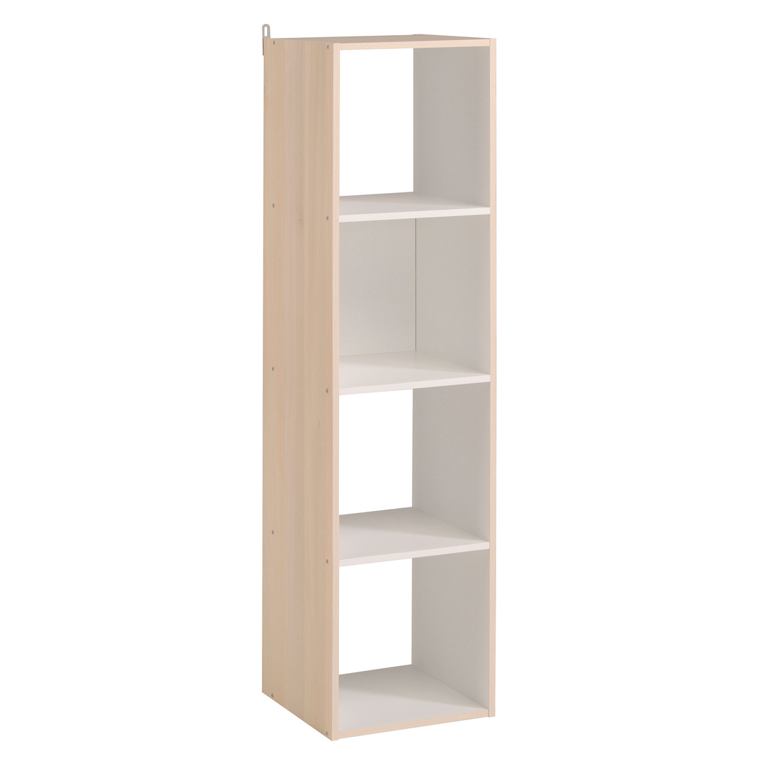 Colonne de rangement 4 compartiments blanche/acacia Lilicube | Matelpro