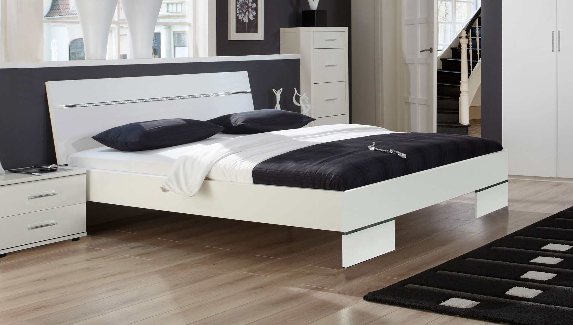 Lit adulte design coloris blanc Lisia | Matelpro