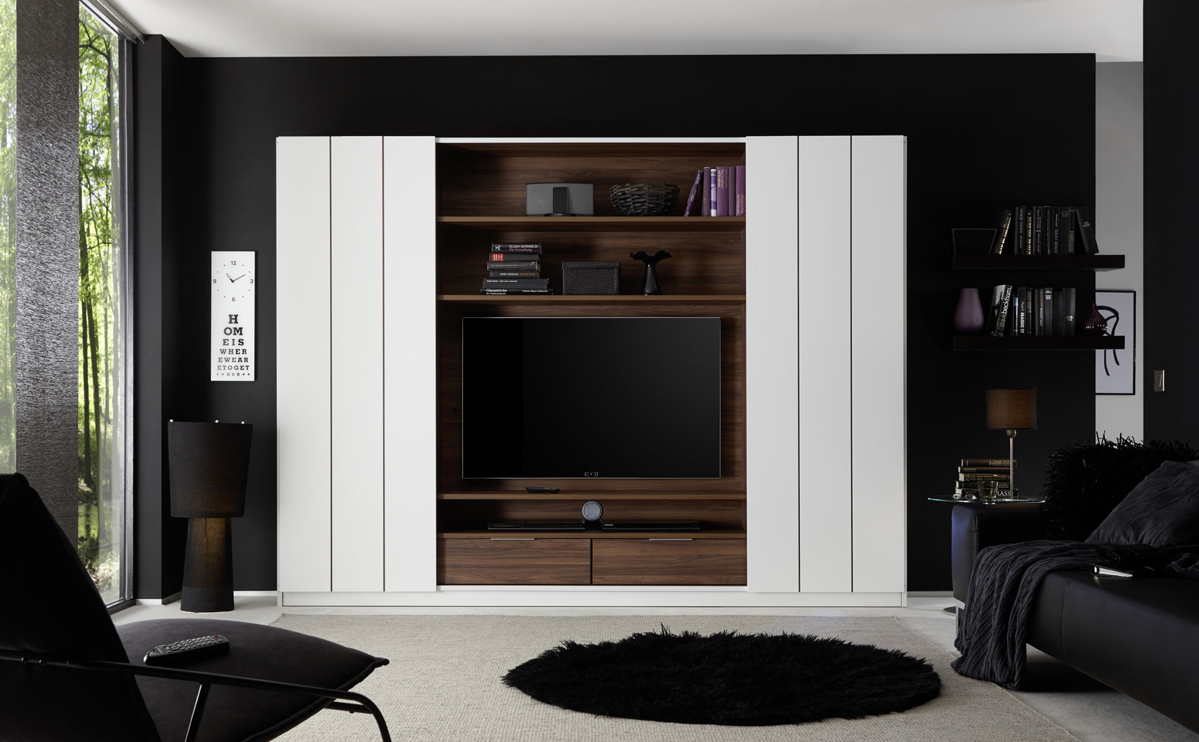 Banc TV design coloris noyer/blanc mat Saturne | Matelpro