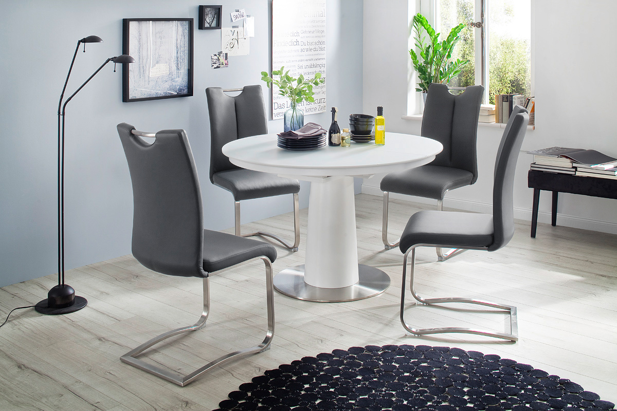 Table ronde design extensible laquée blanc mat Davidson