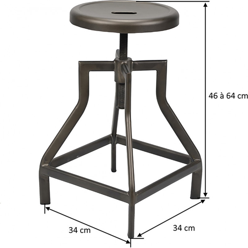Ensemble industriel de 2 tabourets en métal ajustables en hauteur Charlie