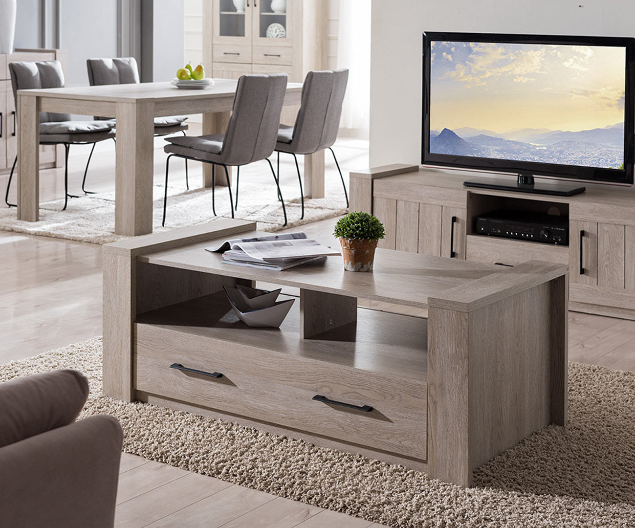 Table basse contemporaine chêne clair Shangai