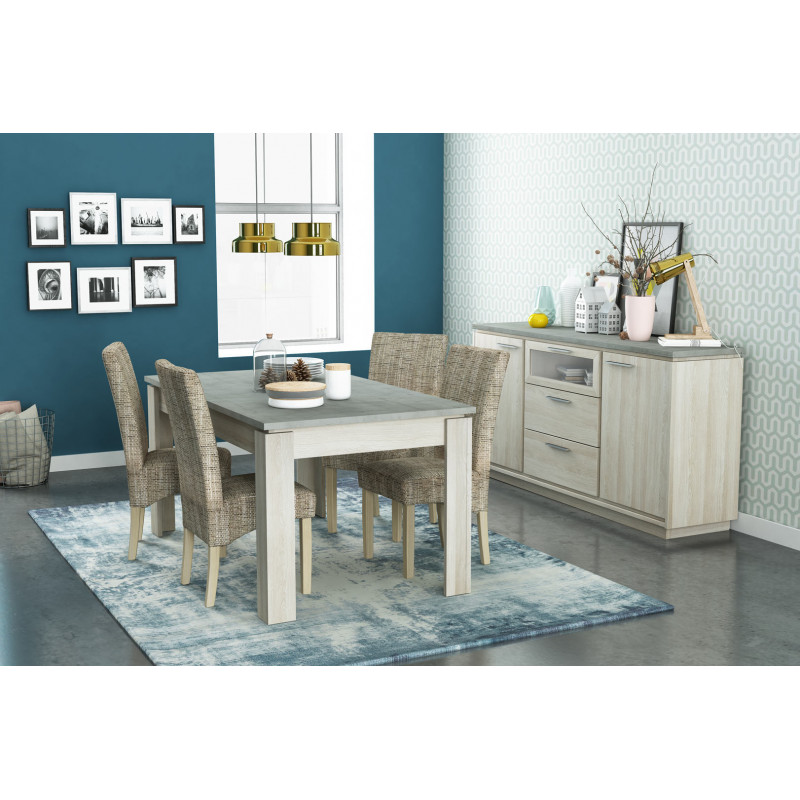 Table de salle à manger contemporaine extensible chêne clair/béton ...