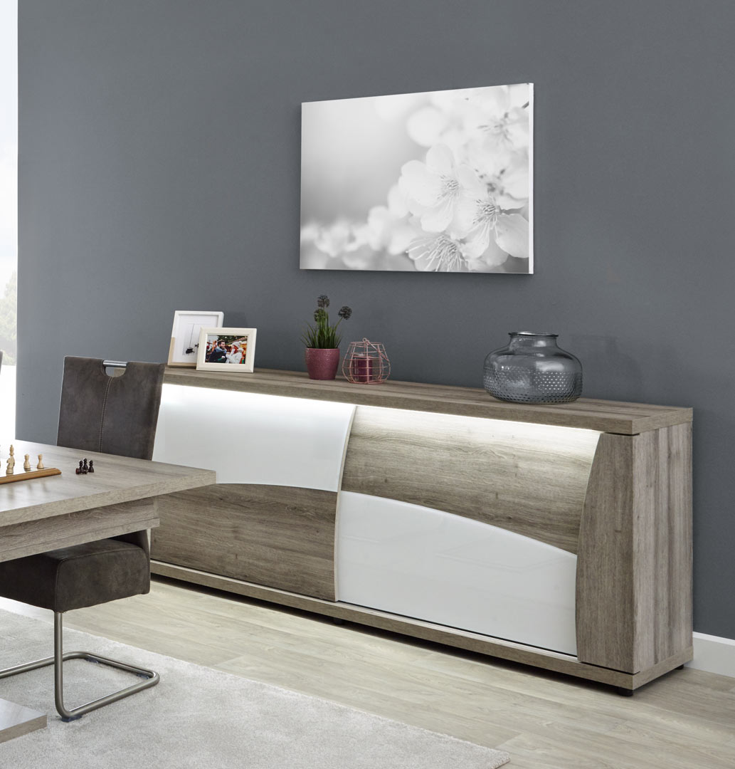 Buffet/bahut moderne chêne/blanc Saphir