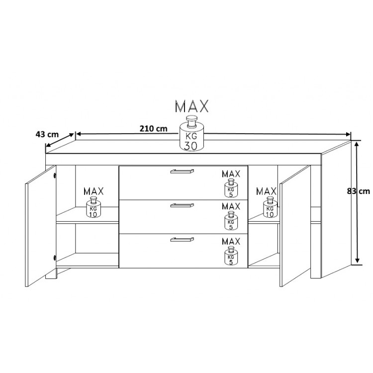Buffet/bahut contemporain 210 cm Freeland